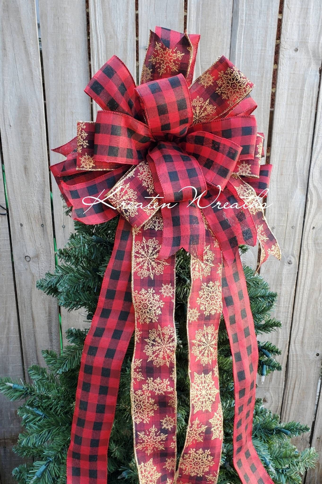 Buffalo Check Christmas Tree Topper Bow Lantern Banister - Etsy