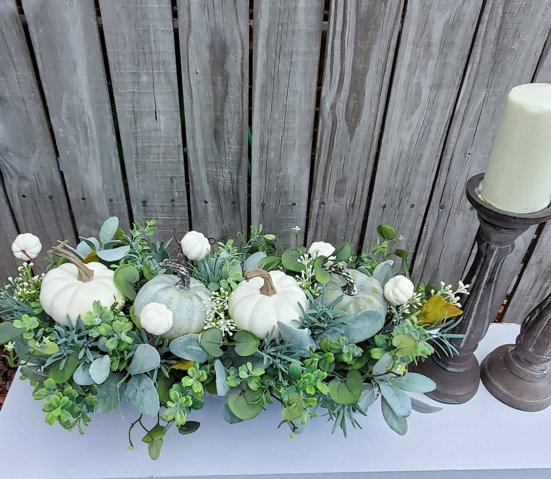 White Pumpkin Fall Harvest Table Top Arrangement in Oblong - Etsy