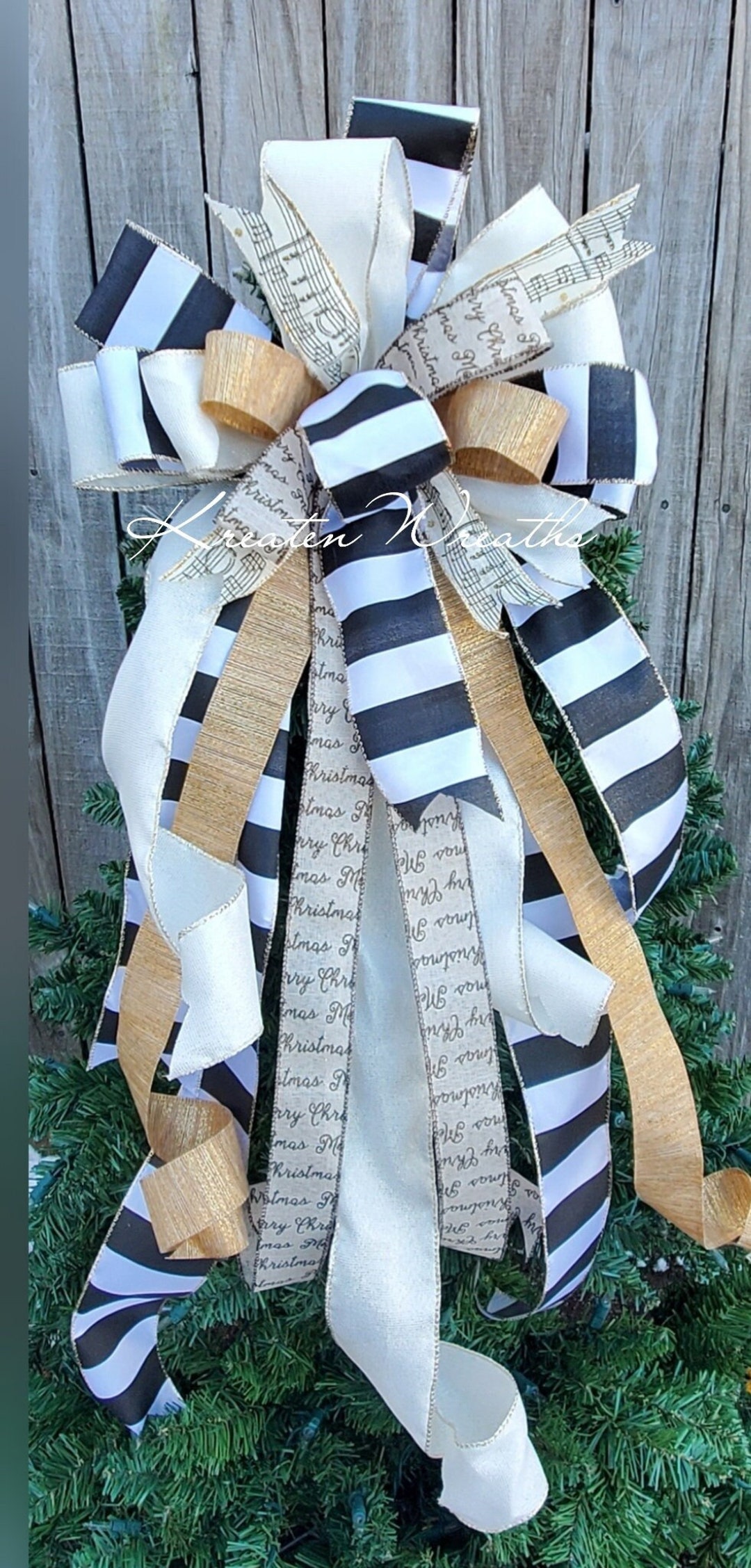 Christmas Tree Topper Elegant Black Gold Music Note Christmas Tree ...