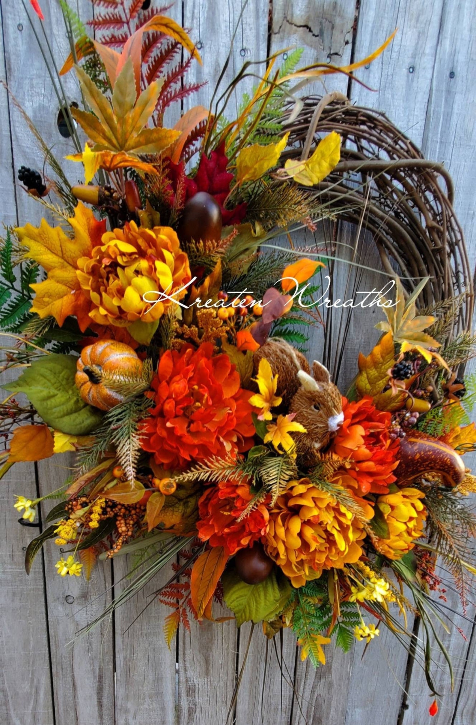 Fall Harvest Wreath With Pumpkin Peony Stems Acorn and Sisal - Etsy