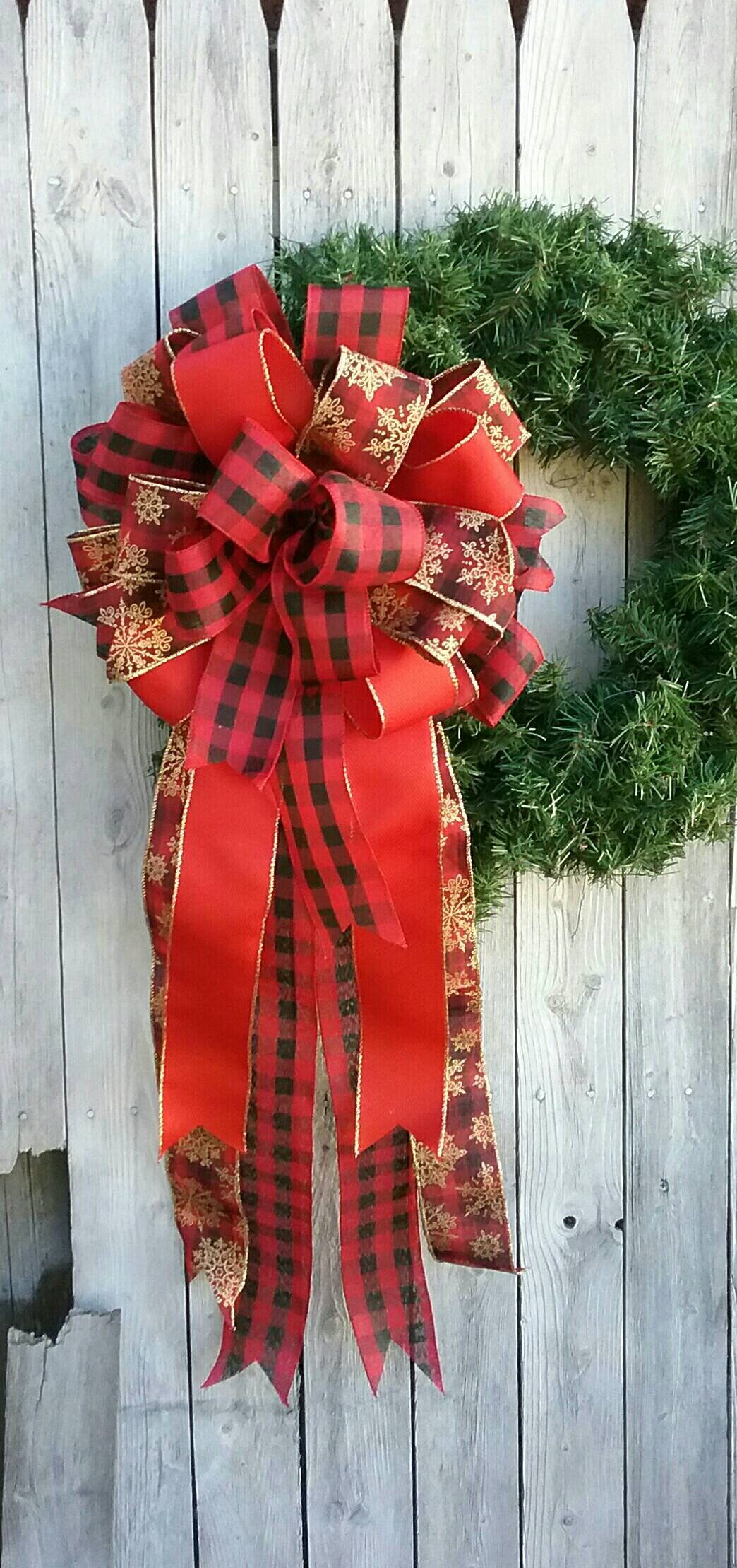 Buffalo Check Christmas Tree Topper Bow Lantern Banister | Etsy