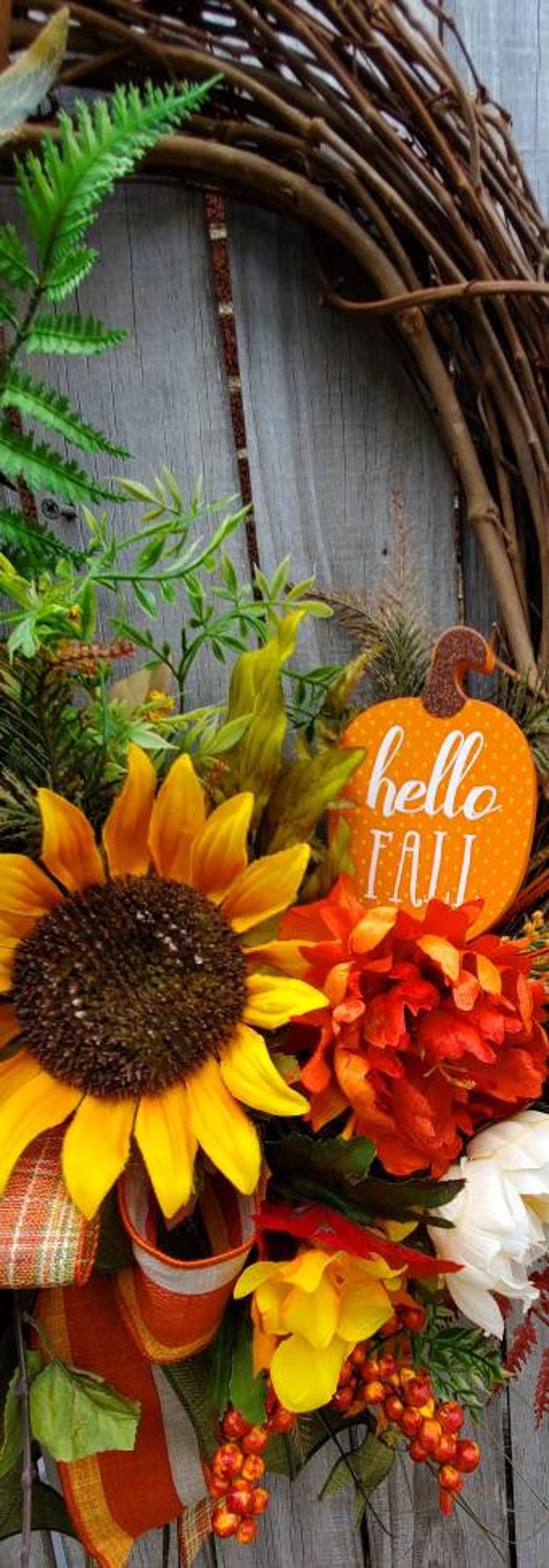 Hello Fall Scarecrow Wreath With Pumpkin Apples Corn and Peony - Etsy