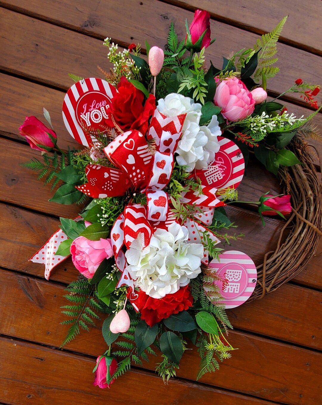 Conversation Valentines Wreath I Love You Be Mine Kiss Me Red White and ...