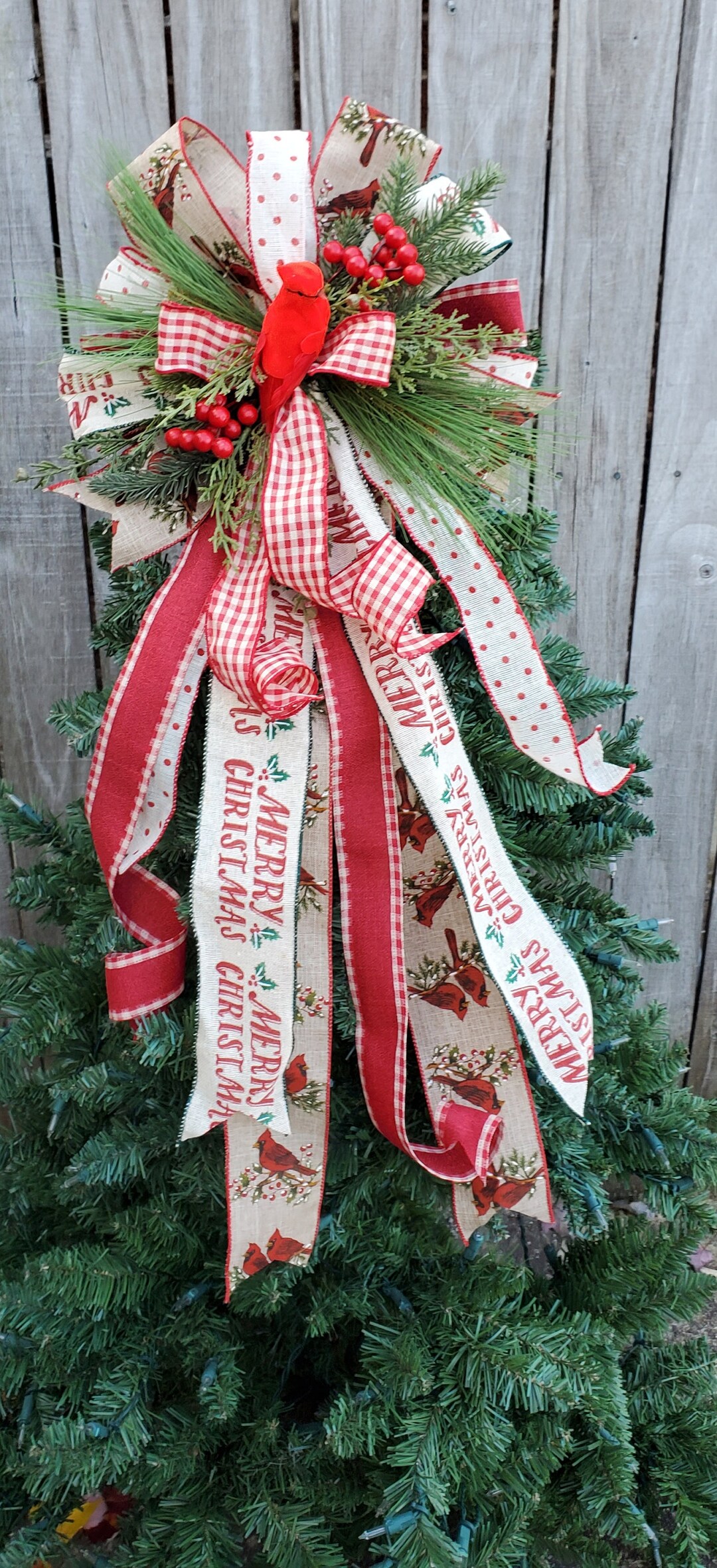 Rustic Christmas Tree Topper Bow Cardinal Tree Topper - Etsy