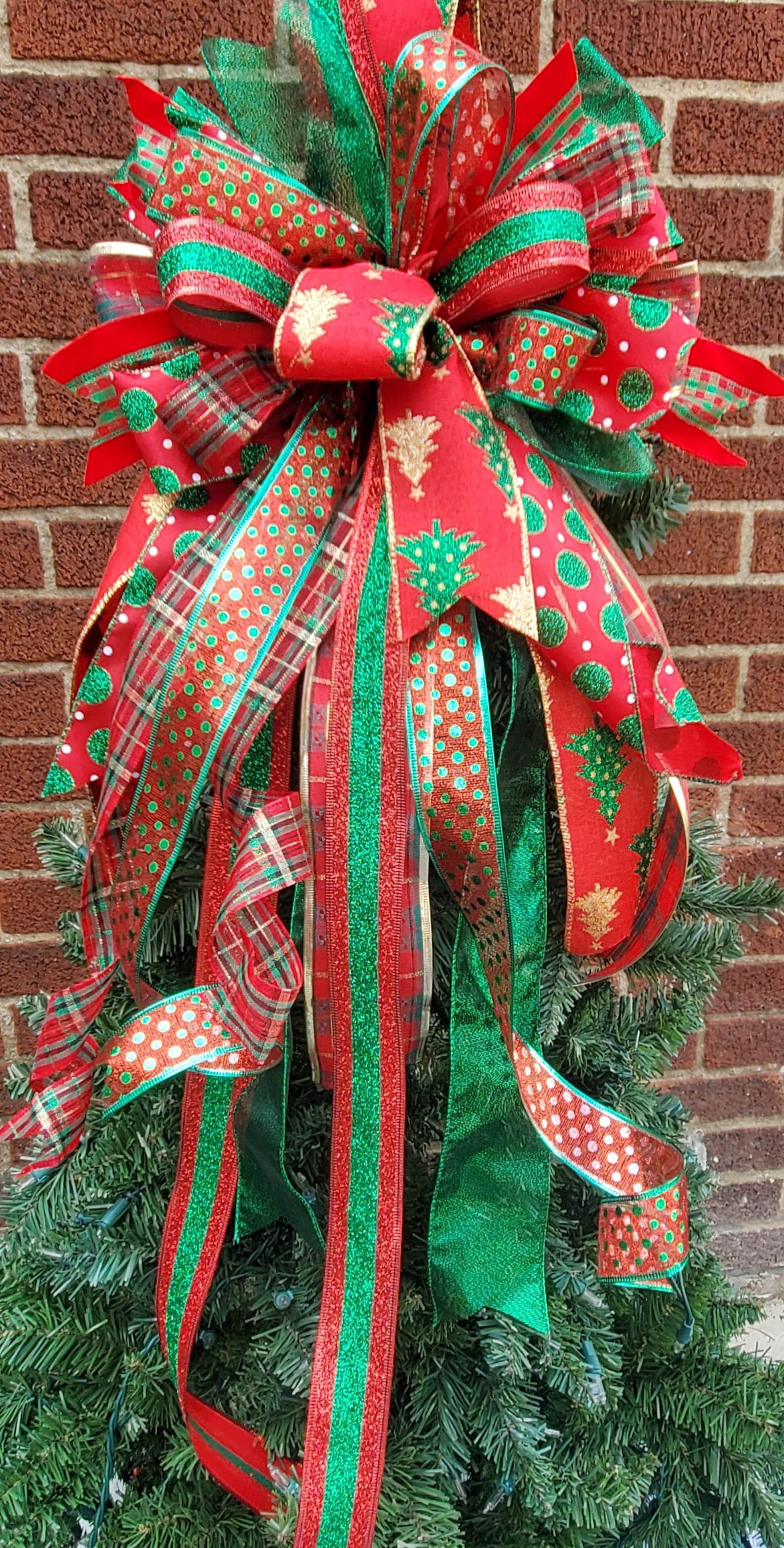 Traditional Christmas Tree Topper Bow Red White and Green Christmas ...