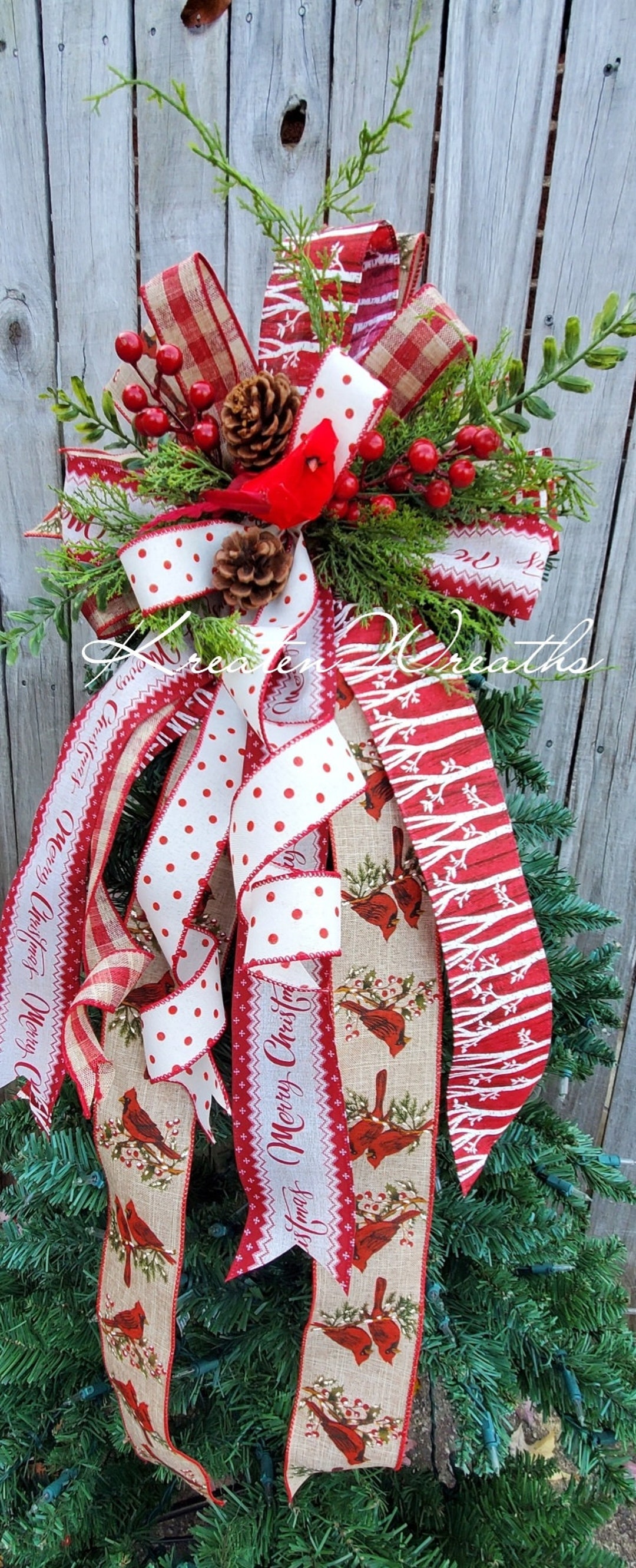 Rustic Christmas Cardinal Tree Topper Bow Farmhouse Christmas - Etsy