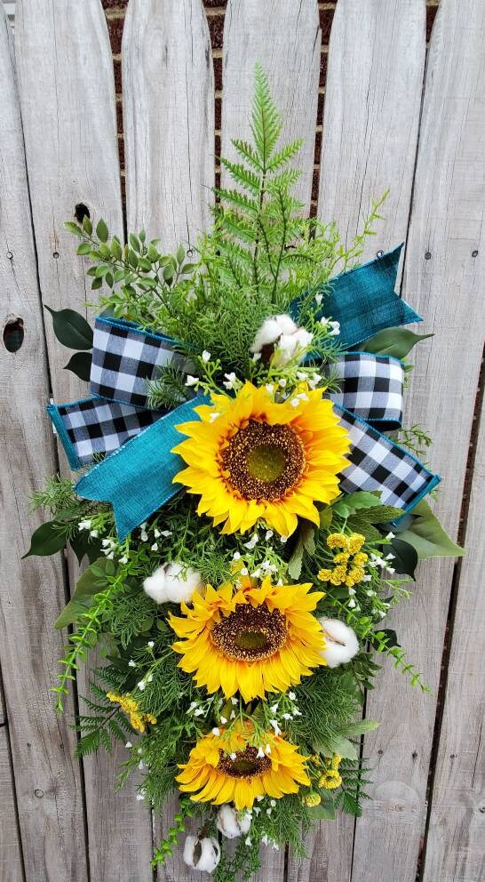 Sunflower Door Swag Spring Summer Yellow and Blue Sunflower | Etsy