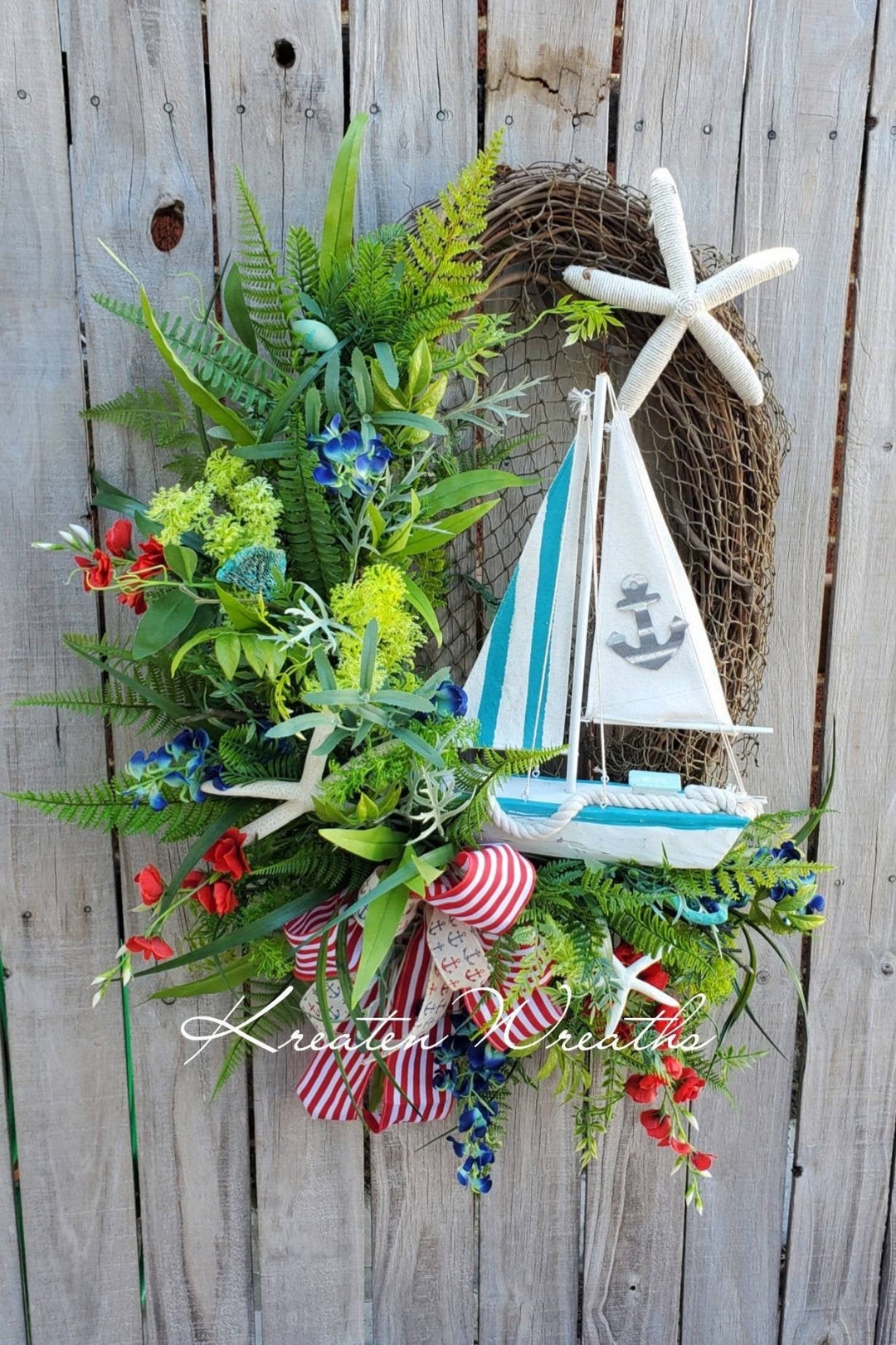 Nautical Summer Coastal Ship Beach Wreath With Star Fish Beach House ...