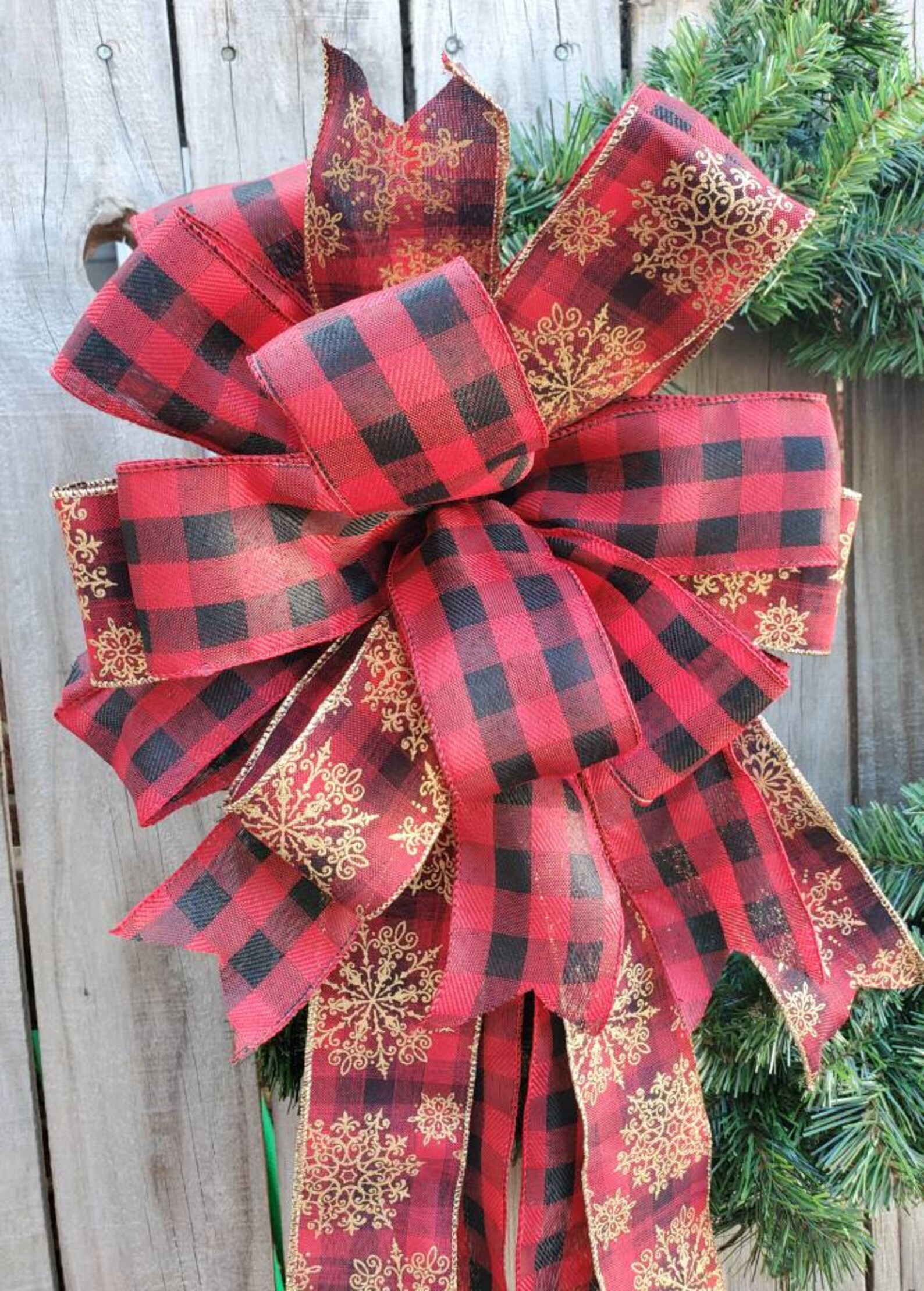 Buffalo Check Christmas Tree Topper Bow Lantern Banister Etsy