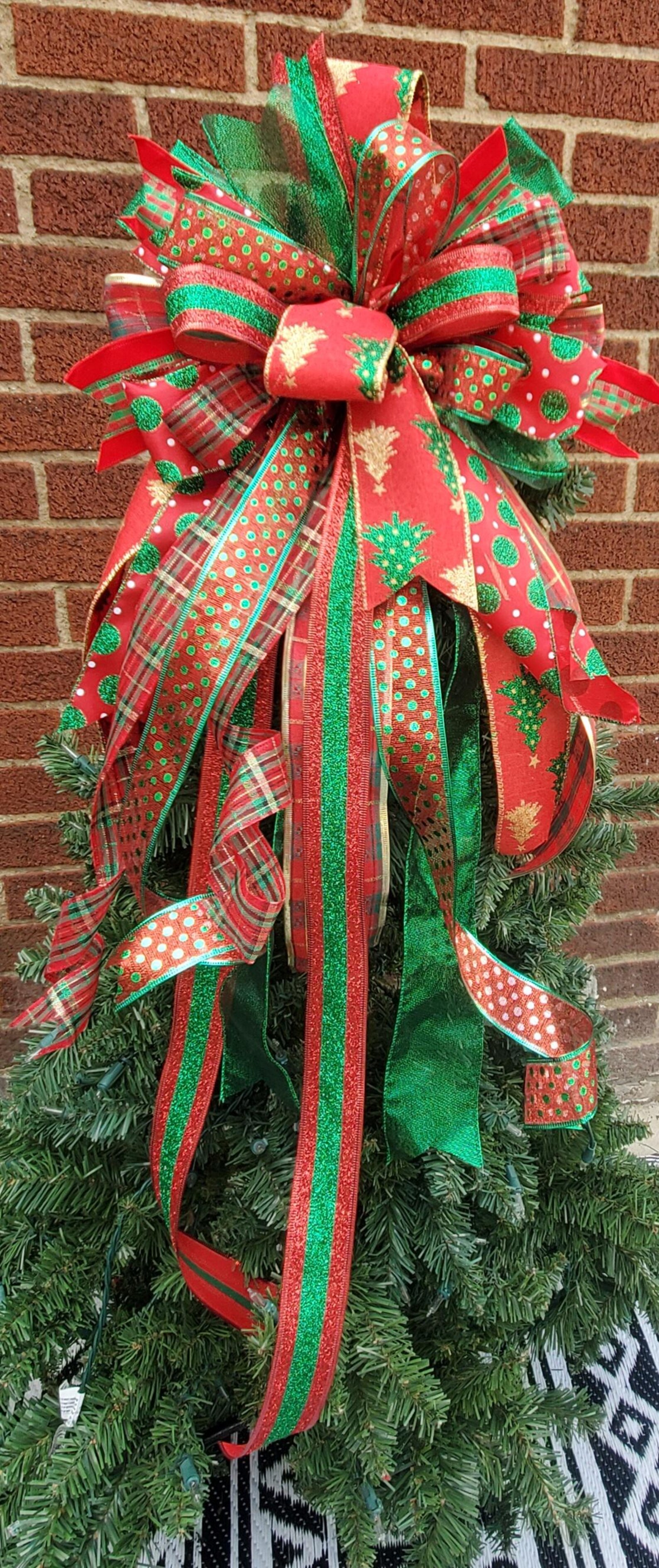 Traditional Christmas Tree Topper Bow Red White and Green Christmas ...