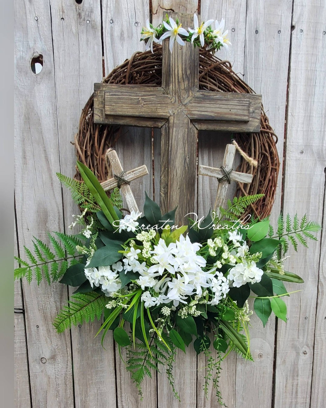 Easter Cross Wreath Spring Easter Wreath With Wooden Cross Rustic ...