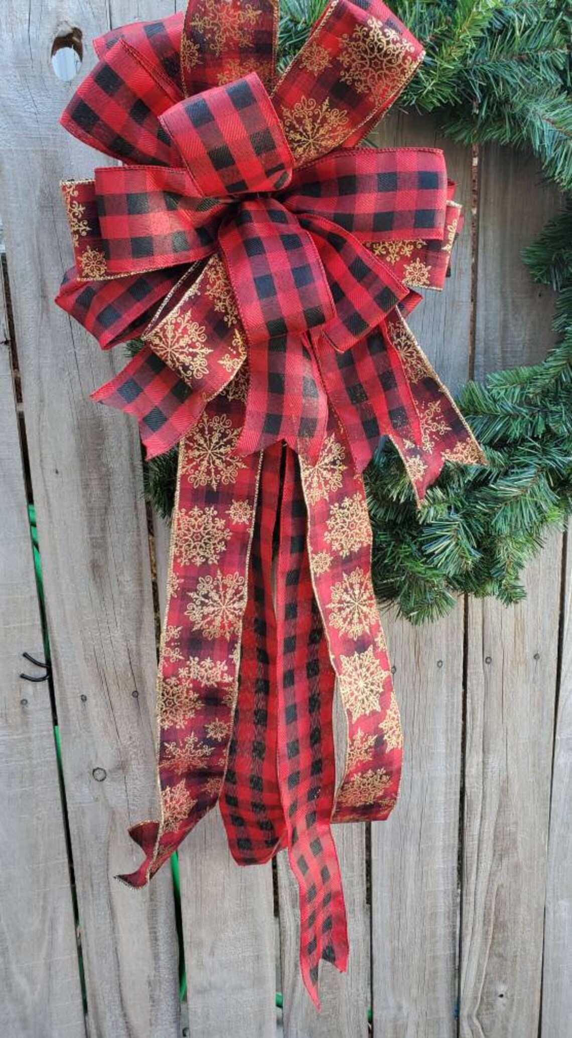 Buffalo Check Christmas Tree Topper Bow Lantern Banister - Etsy