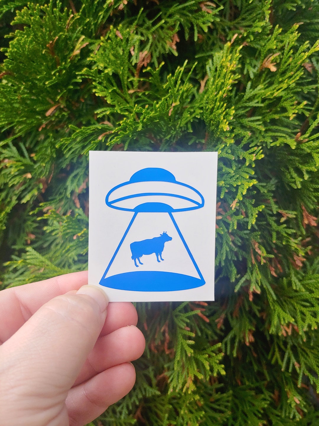 Tiny UFO Cow Abduction Vinyl Decal, Small Die Cut Alien Discoverable ...
