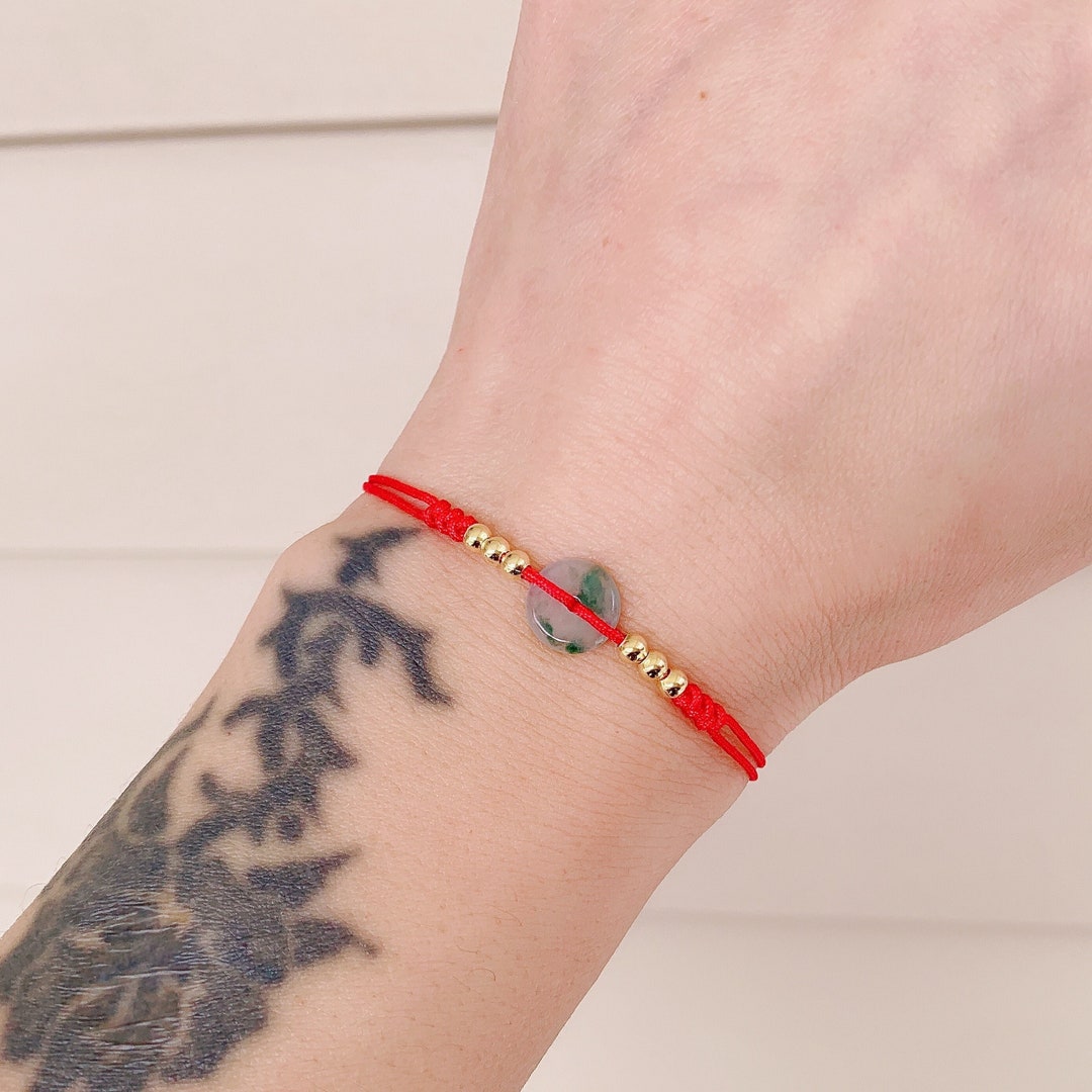 Ice Jade Donut Bracelet: Red String, Gold Beads, Good Luck Charm - Etsy