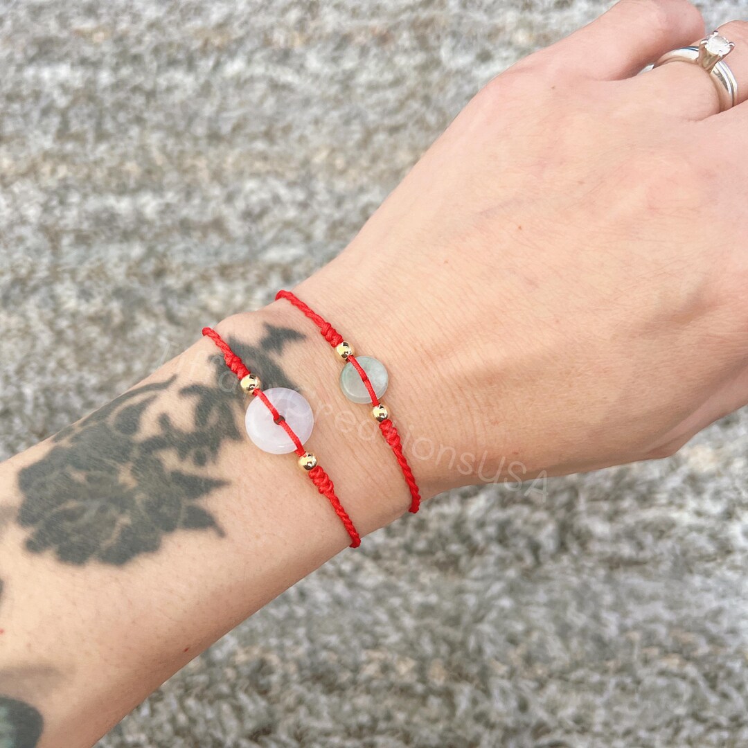 Red String Jade Donut Bracelet: Gold Filled Beads, Good Luck Amulet - Etsy