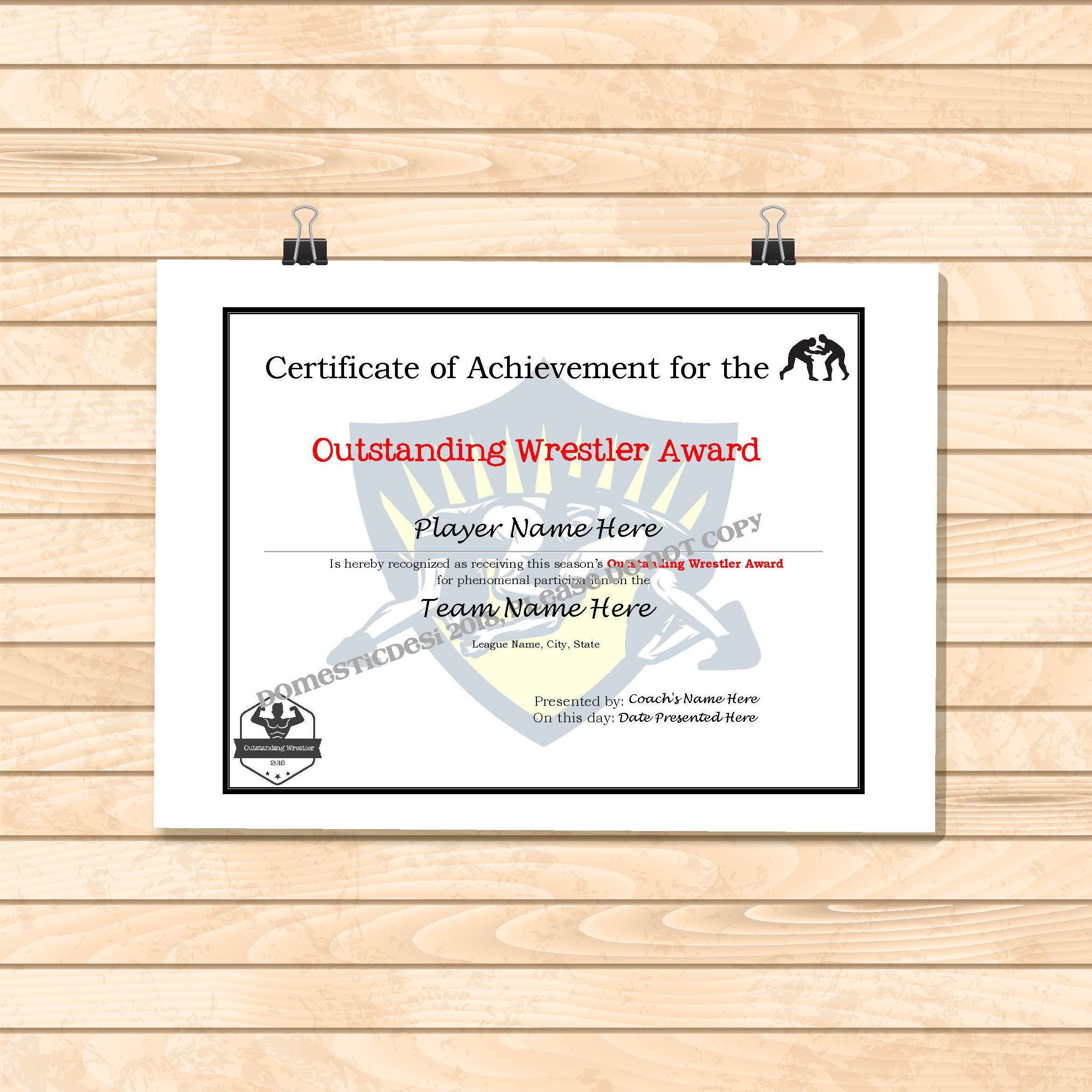 Editable Wrestling Certificates digital Downloadable Printable Etsy