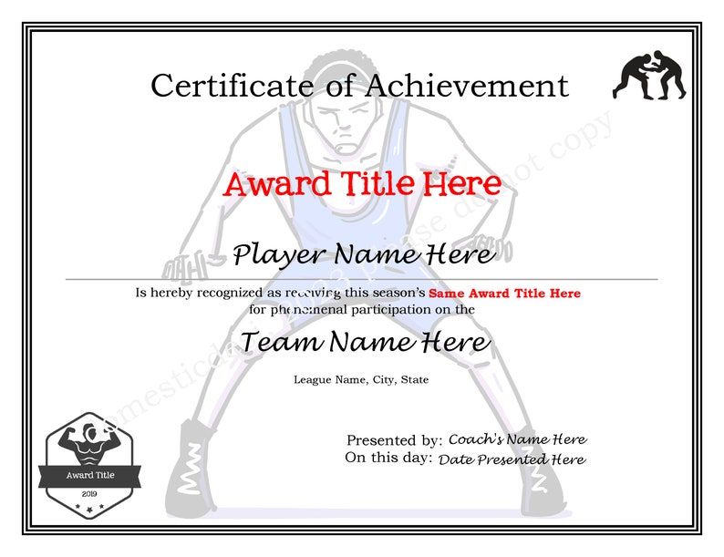 Editable Wrestling Certificates Create Your Own Awards Blue Background ...