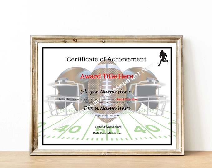 Editable American Football Certificates 3 Templates digital ...