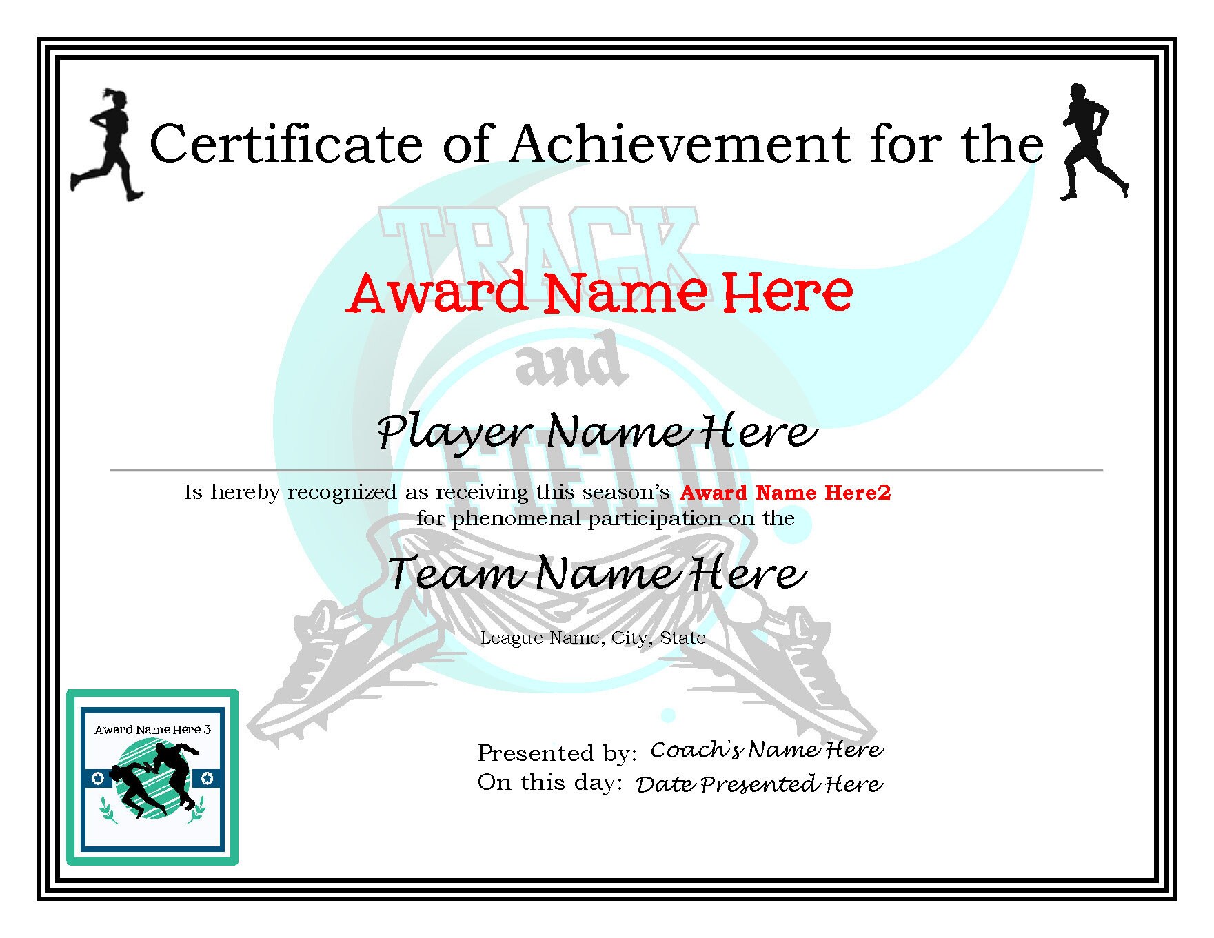 Track And Field Certificate Templates Free