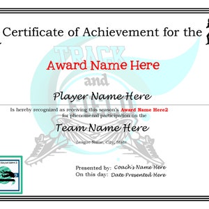 Editable Track and Field Certificates Digital Download, Printable ...