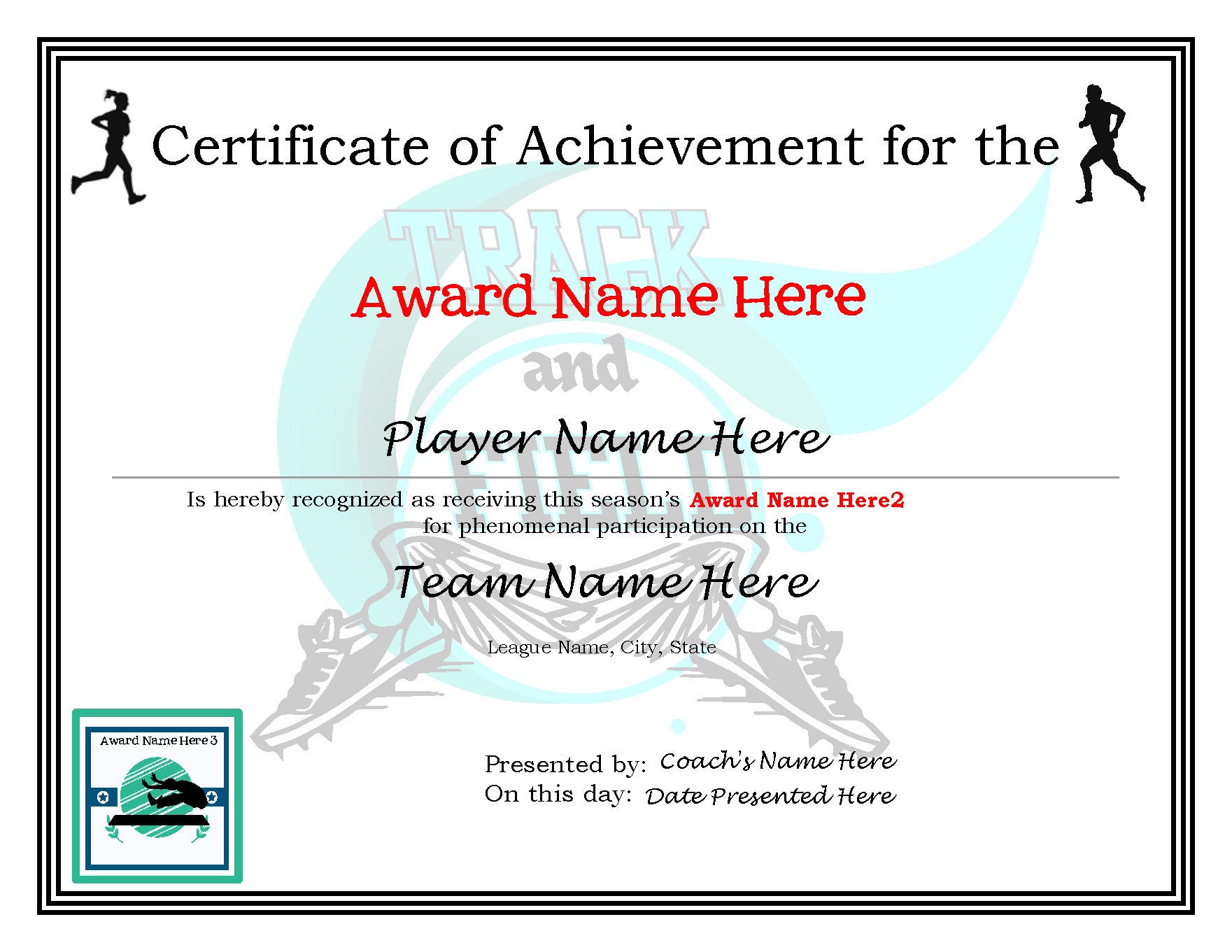Editable Track and Field Certificates Digital Download, Printable ...