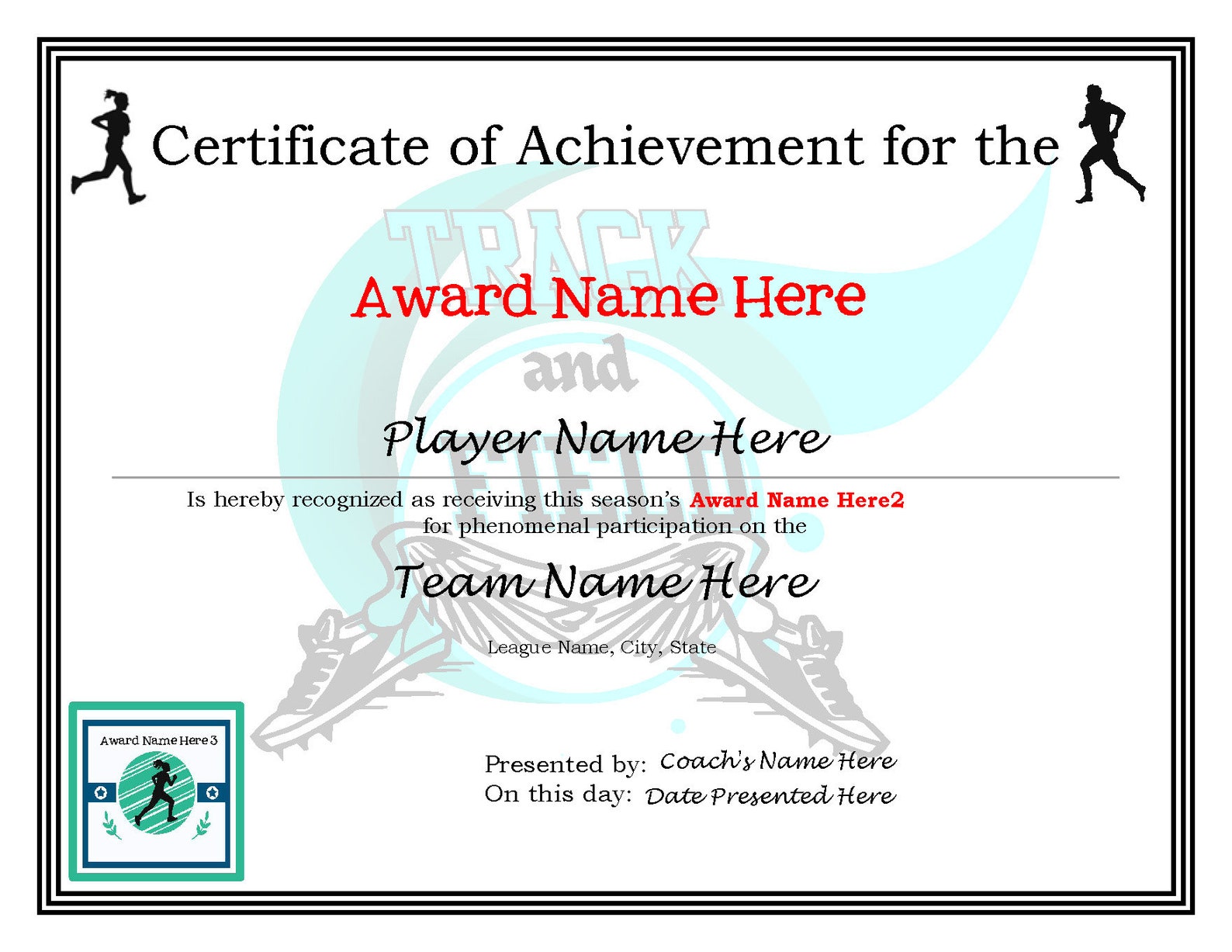 Editable Track and Field Certificates Digital Download, Printable ...