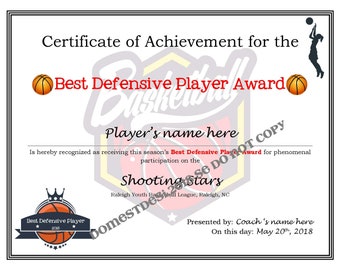 Printable Basketball Certificates - Etsy