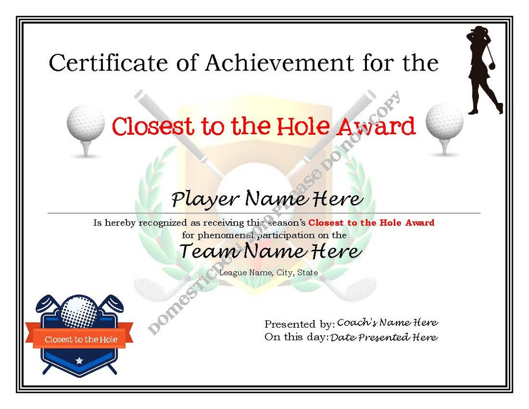 Editable Golf Certificates girls and Boys Downloadable and Printable ...