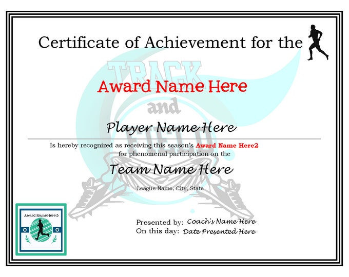 Editable Track and Field Certificates - Digital Download, Printable ...
