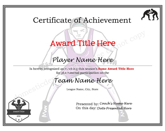 Editable Wrestling Certificates Create Your Own Awards Purple Singlet ...