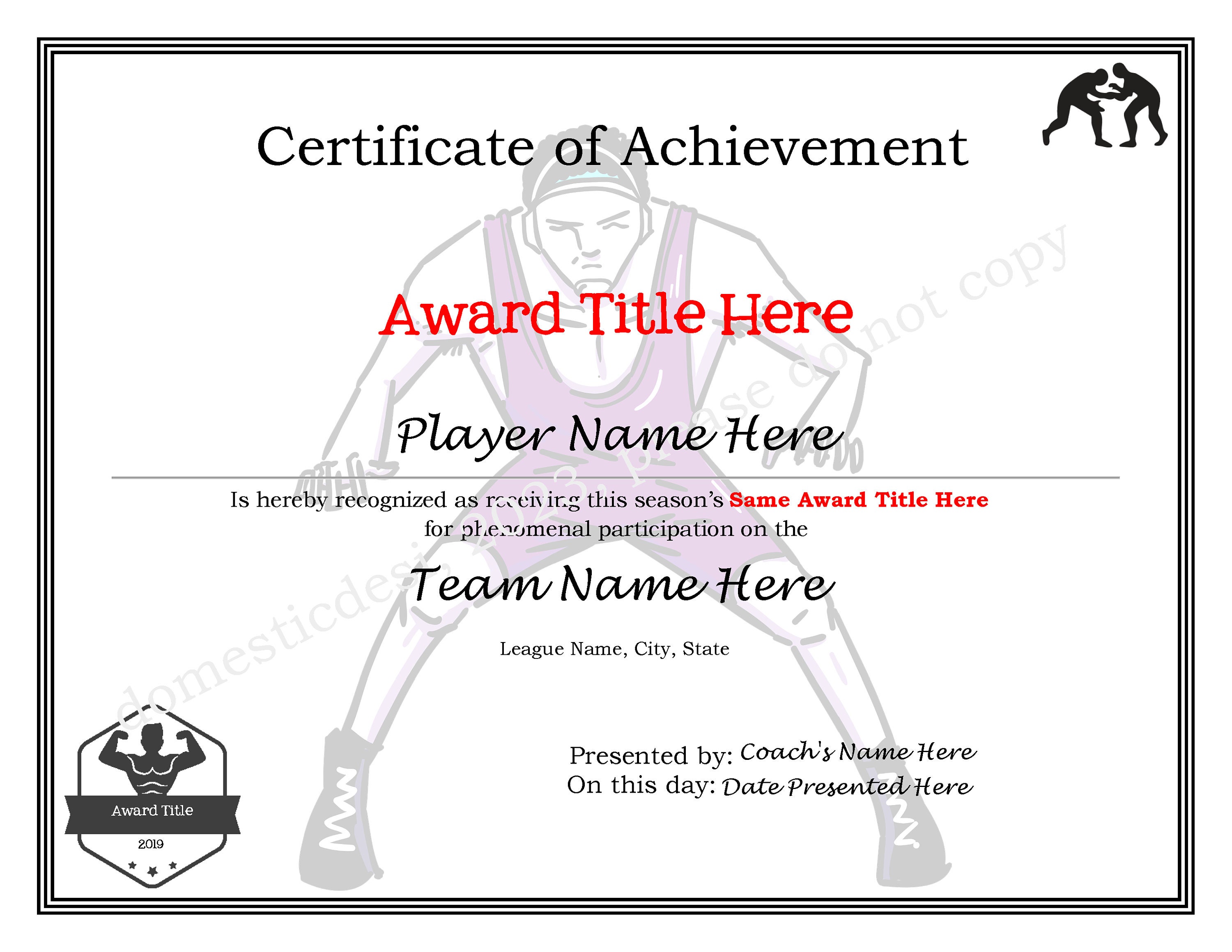 Editable Wrestling Certificates Create Your Own Awards Purple Singlet ...