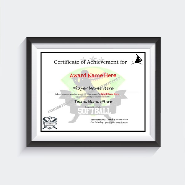 Softball Award Template - Etsy