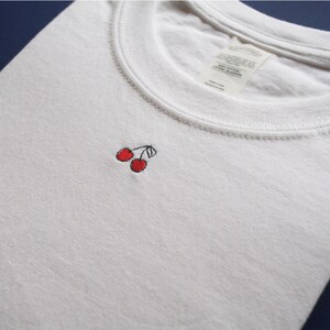 Embroidered, Tiny Cherry, Mini Cherries, Cute, T-shirt, Eco, Organic ...