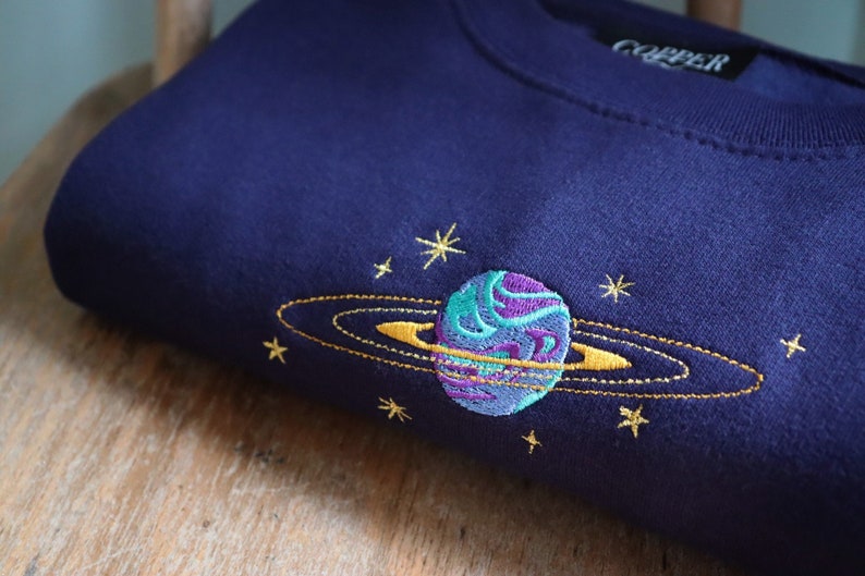 Ringed Planet Embroidered Sweatshirt: Unisex Eco Jumper - Etsy