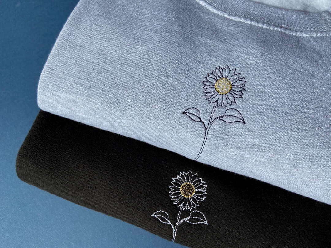 Sunflower Outline Embroidered Sweatshirt, Eco Jumper, Summer Clothing ...