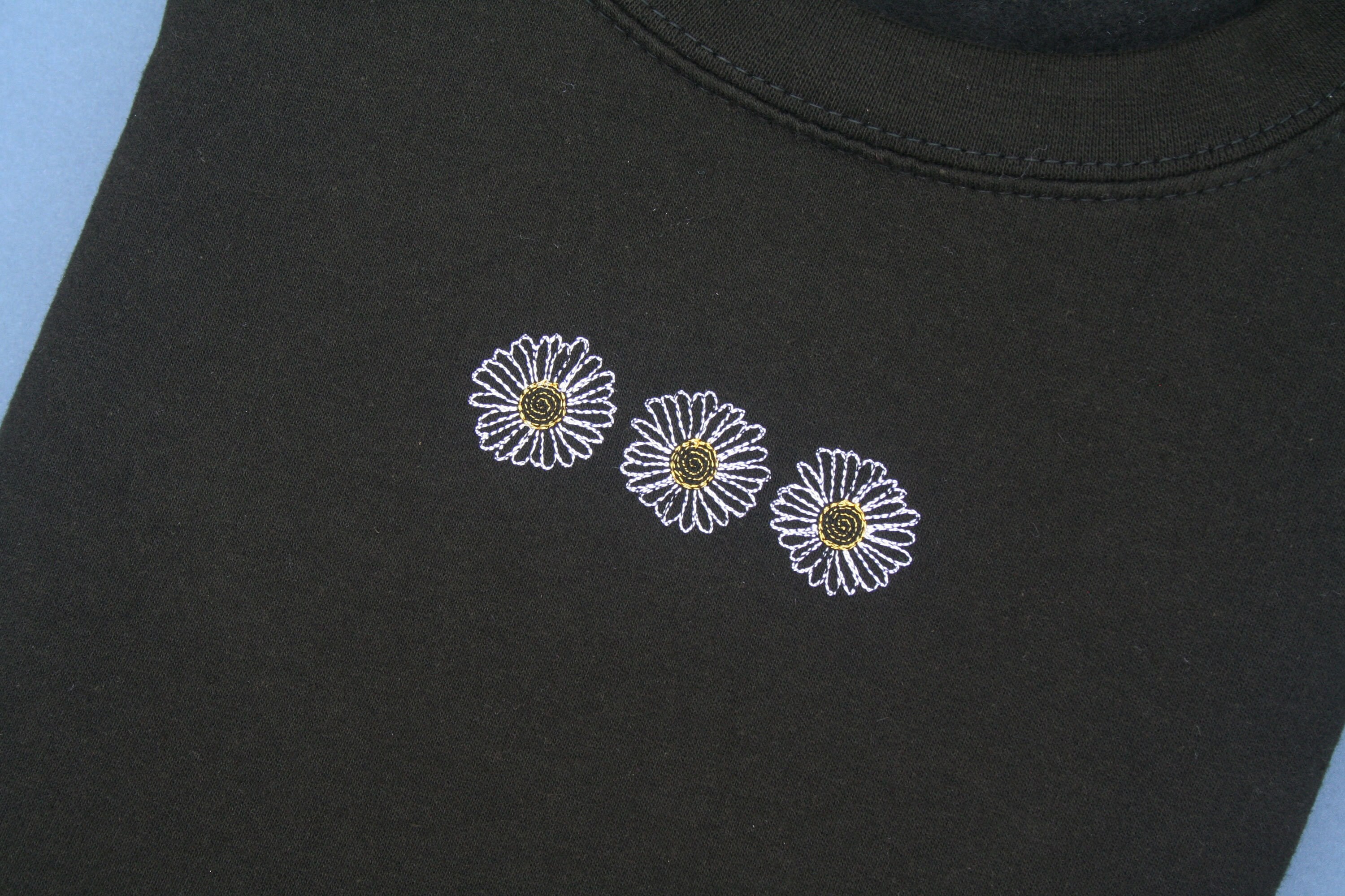 Daisy Jumper Black Embroidery Sweatshirt Flowers Black | Etsy