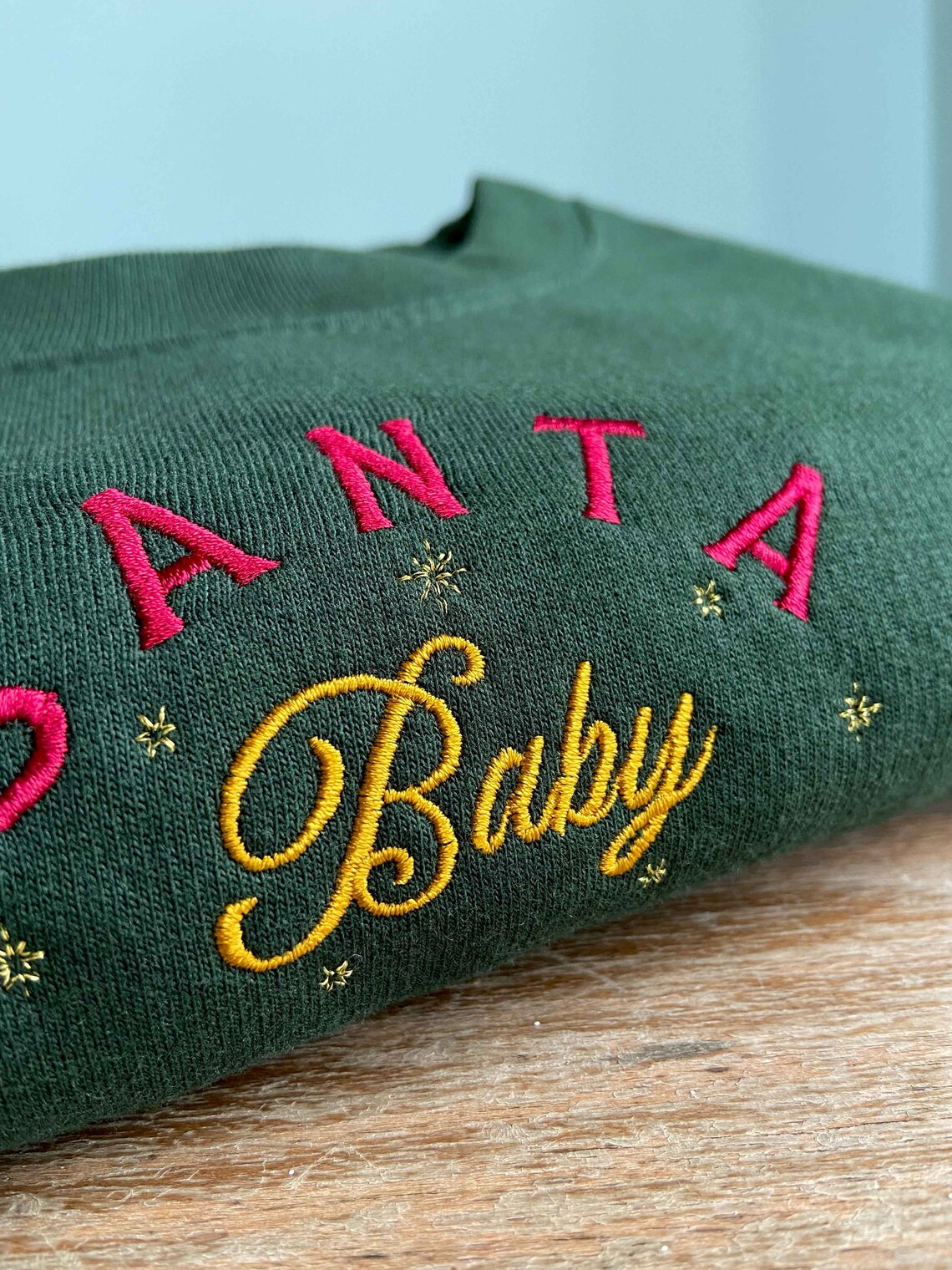 Embroidered Santa Baby Stars Christmas Sweatshirt: Unisex Eco Retro ...