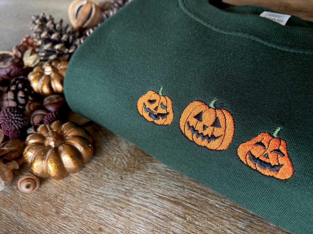 Embroidered Pumpkin Face Halloween Sweatshirt: Unisex Eco Jumper - Etsy