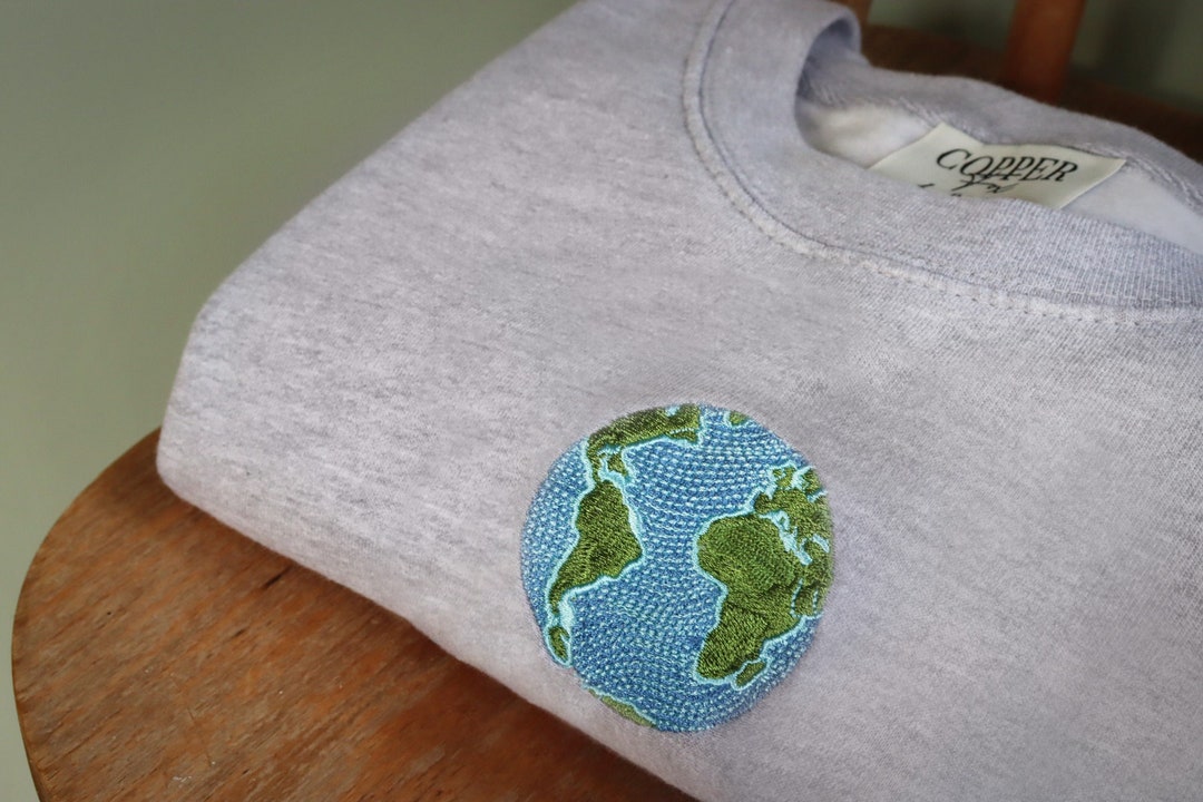 Earth Embroidered Sweatshirt, World Earth Day, Eco Jumper, Embroidery ...
