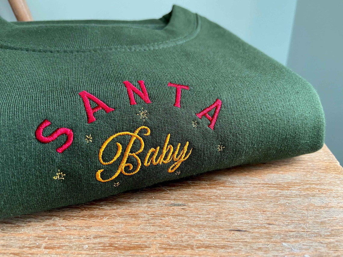 Embroidered Santa Baby Stars Christmas Sweatshirt: Unisex Eco Retro ...