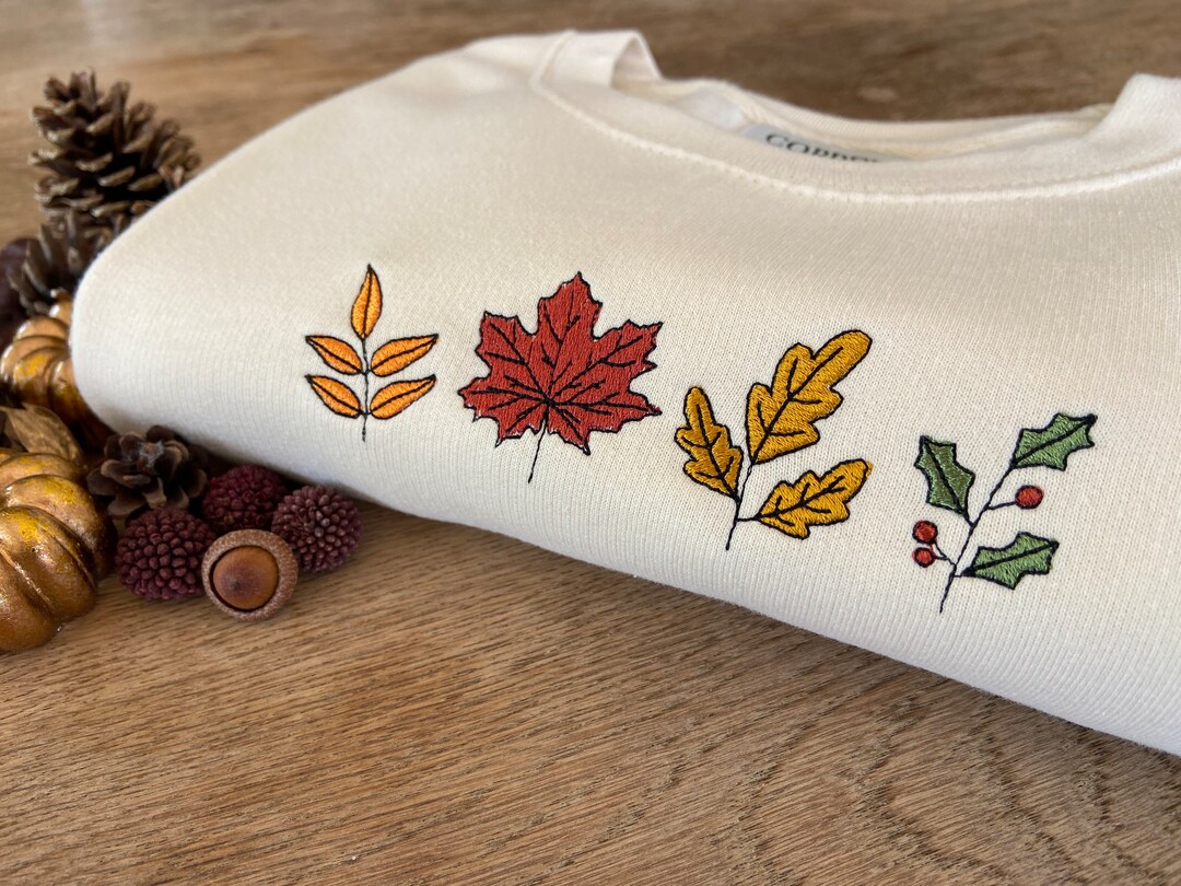 Filled Autumn Leaves Embroidered Sweater, Embroidered Christmas Jumper ...