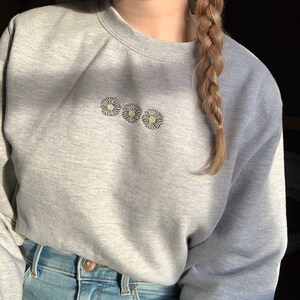 Daisy Jumper, Embroidery, Sweatshirt, Flowers, Grey Hoodie, Glitter ...