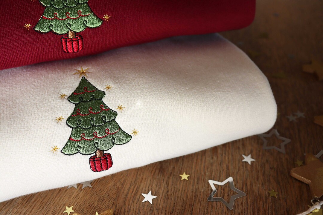 Retro Christmas Tree Embroidered Jumper, Unisex, Holidays Sweater ...