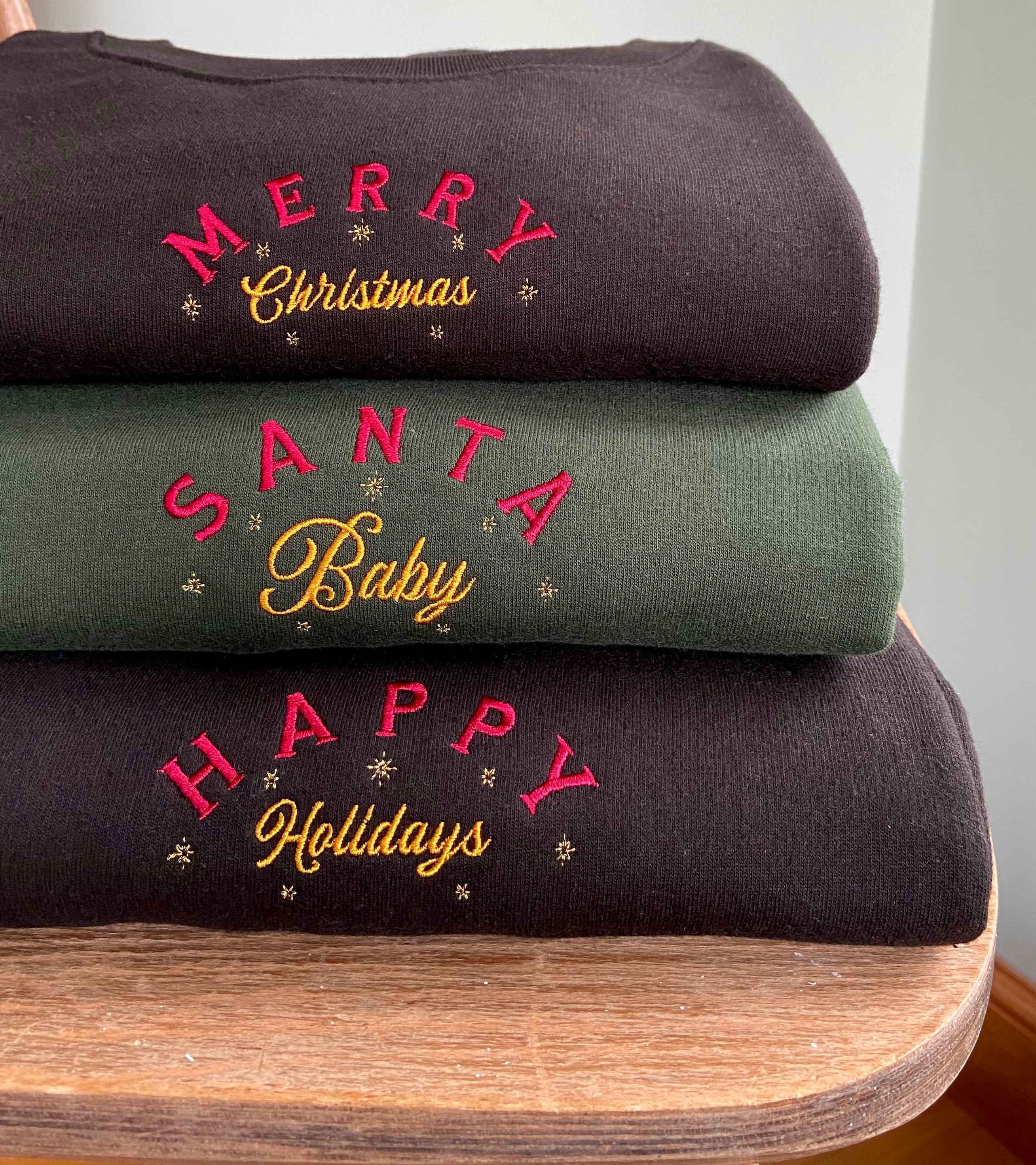 Embroidered Santa Baby Stars Christmas Sweatshirt: Unisex Eco Retro ...