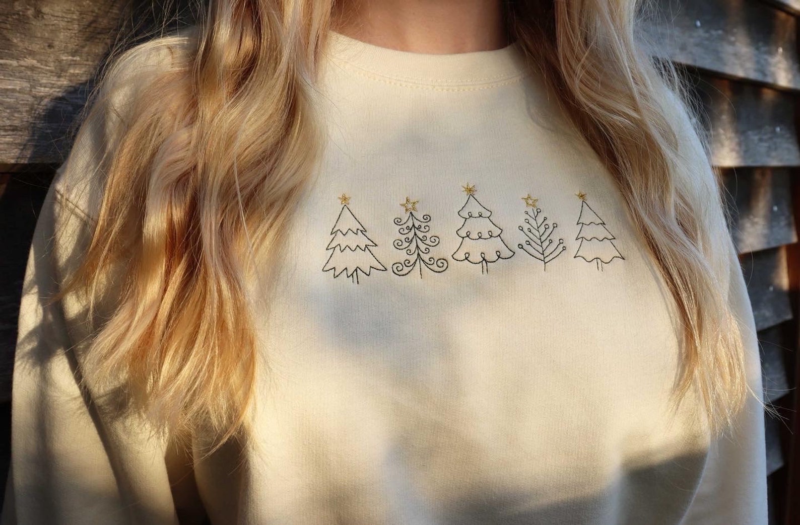 Embroidered Outline Christmas Trees Sweatshirt: Unisex Eco Jumper - Etsy