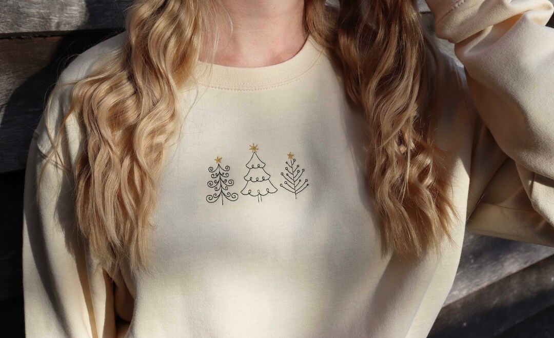 Christmas Trees Embroidered Sweater, Unisex, Holidays Jumper, Stocking ...