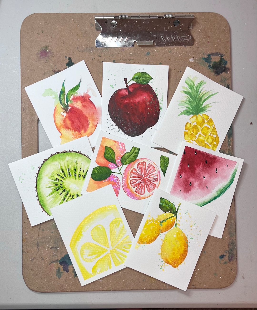 Watercolor Fruit Greeting Cards, Hand Painted Greeting Cards, Fruit ...