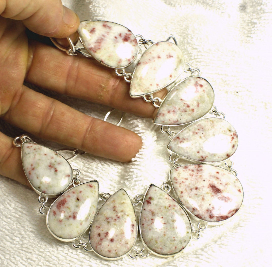 490.0 Tcw. Cinnabar Jasper / Sterling Silver Necklace Natural Untreated ...