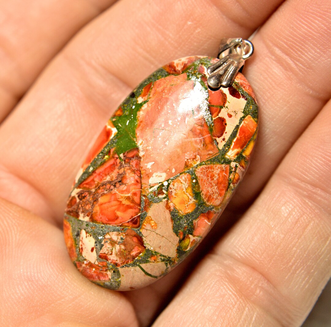 47.0 Carat Red / Orange Sea Sediment Jasper Pendant Gorgeous Birthstone ...