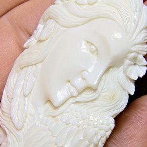 Carved Bone Angel Pendant W/sterling Silver Chain Bone Necklace - 73.5 ...